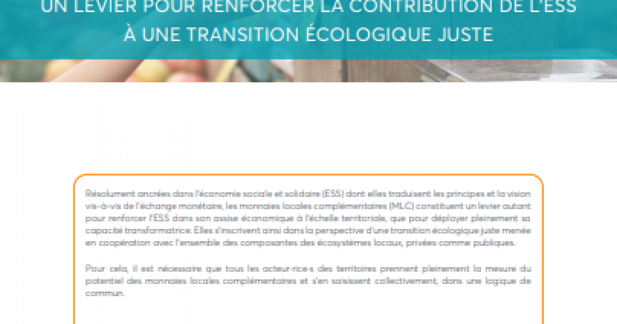Note stratégique : Les monnaies locales complémentaires, un levier pour renforcer la ...